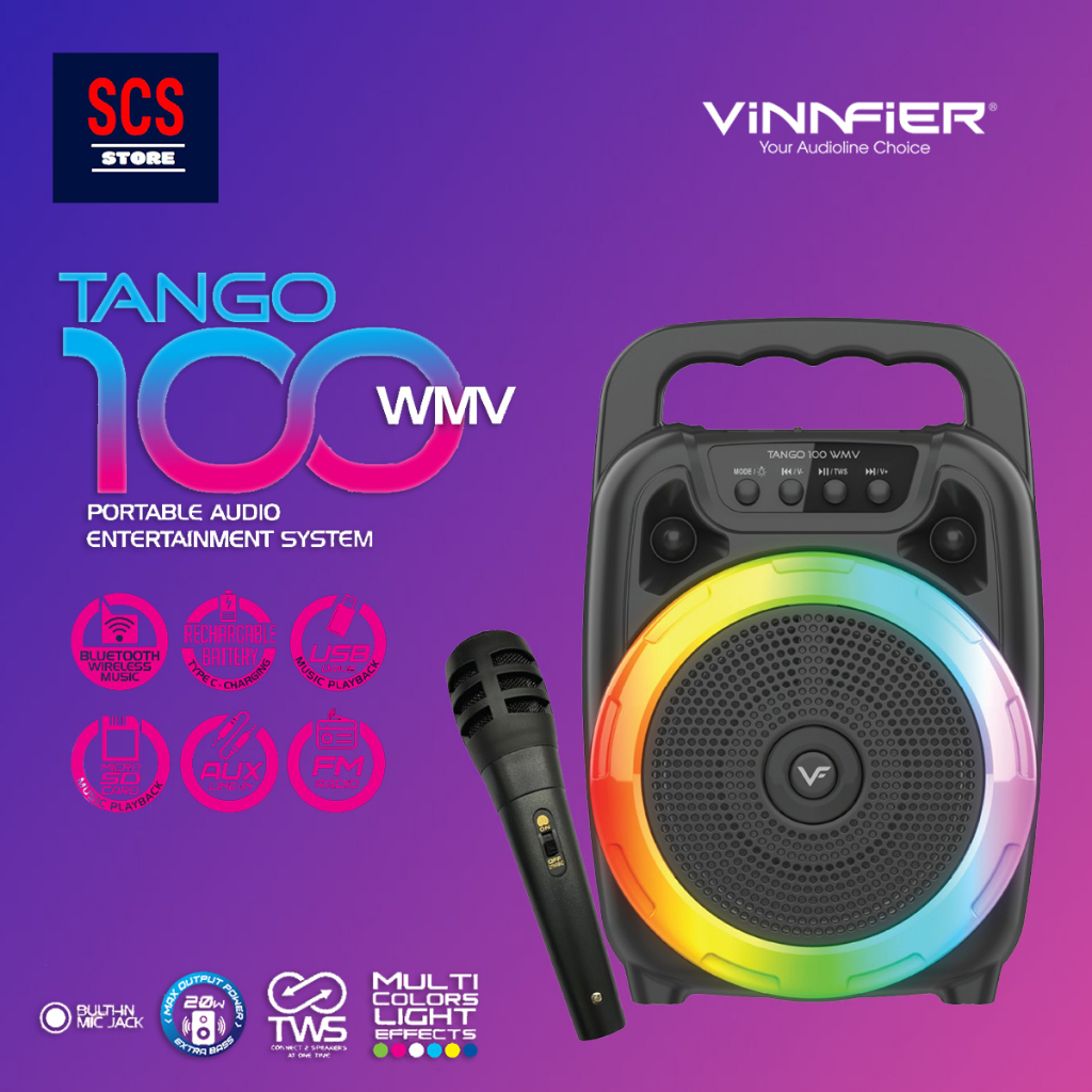 Vinnfier Tango 100 WMV 2023 TWS Bluetooth Portable Speaker with Karaoke System | Shopee Malaysia