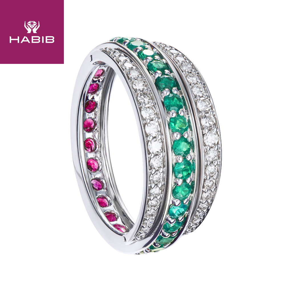 HABIB BUTTERFLY | Emerald, Ruby and Diamond Interchangeable Ring in 375 ...