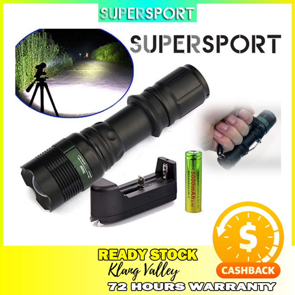 USA CREE T6 LED Torch Rechargeable Battery Flashlight 3 Mode Outdoor ...
