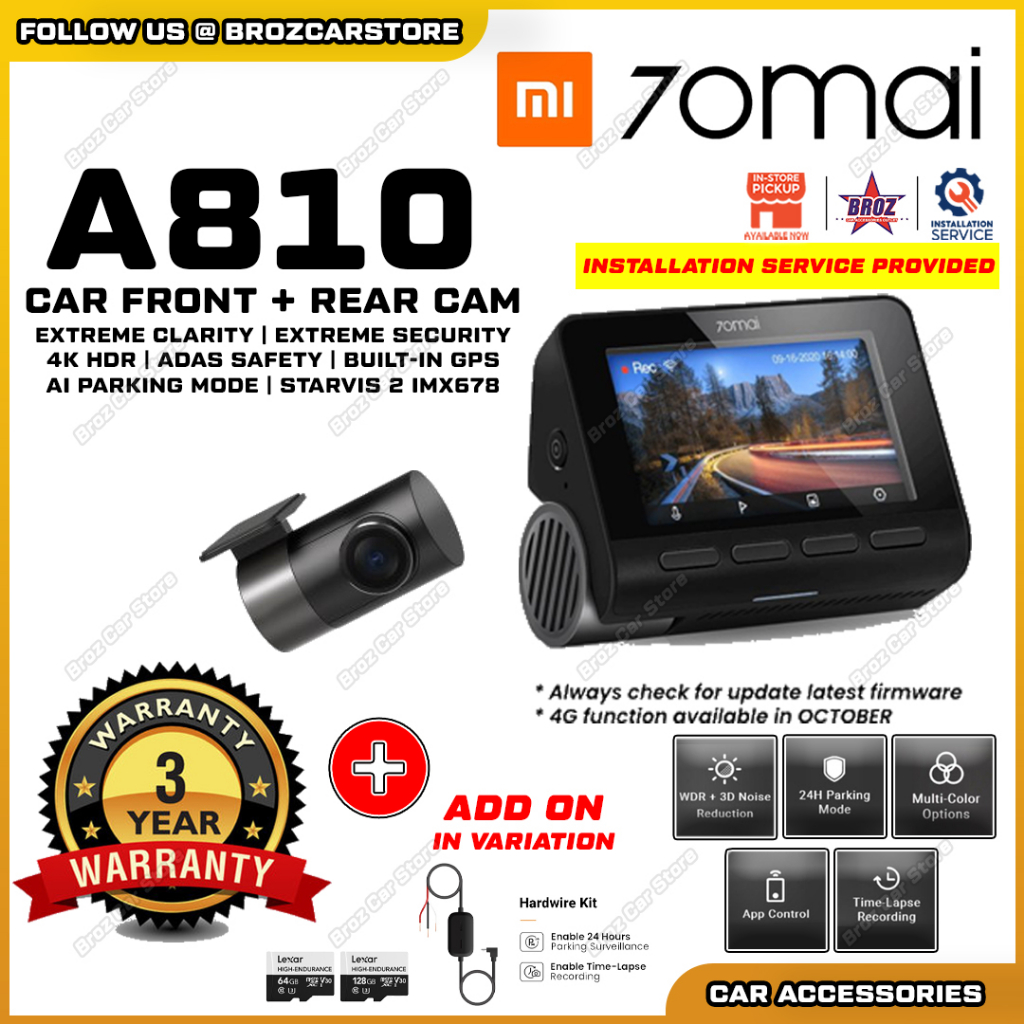 [New Launch] 70mai A810 4K Dash Cam Dual Vision Car Recorder with GPS ADAS UHD Resolution HDR ...