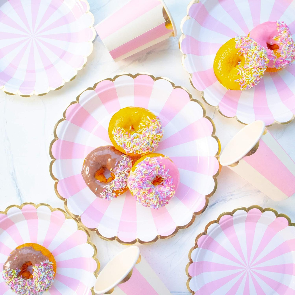 (5pcs/set) Disposable STRIPED Dessert Paper Plate & Paper Cup ...