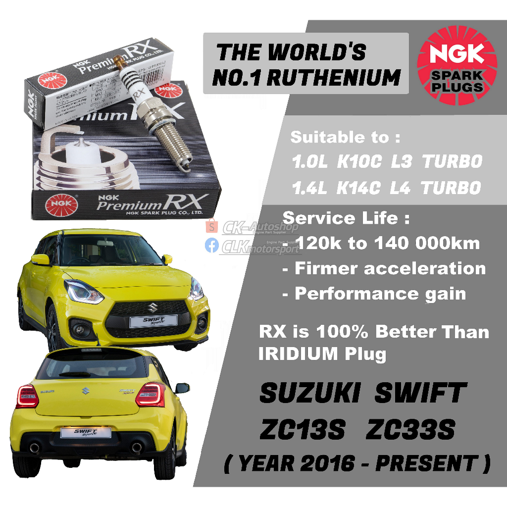 Japan NGK Premium RX Spark Plug -Suzuki Swift ZC13S ZC33S 1.0L K10C 1.4L K14C DOHC Turbo Engine ...