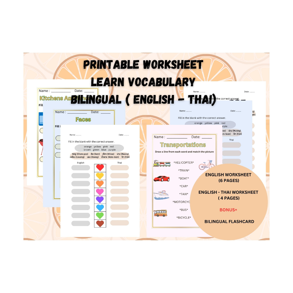 Bilingual Worksheet Thai-English | Dwibahasa Buku Latihan Thai ...