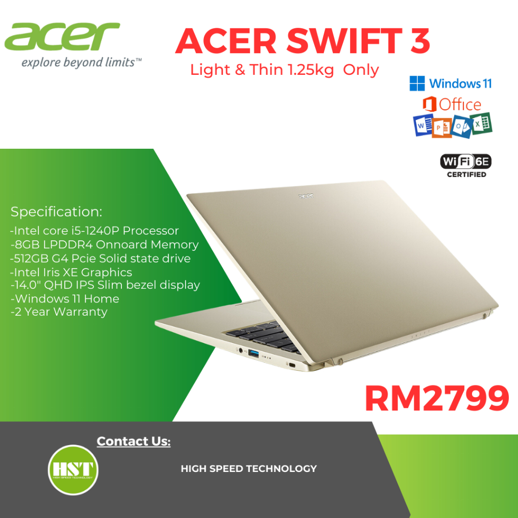 Acer Swift Light Weight Laptop - Swift 3 | SF314-512-577V (HAZE GOLD ...