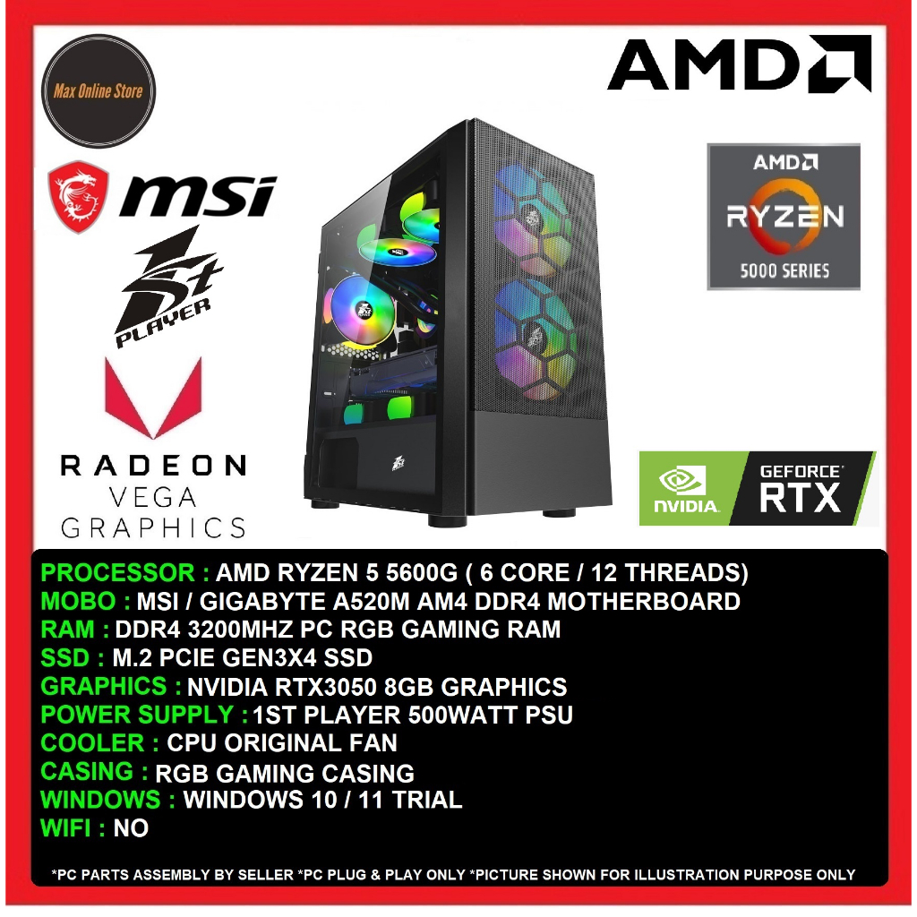Gaming PC Desktop AMD Ryzen 5 5600G/8GB/16GB/256GB SSD/512GB SSD ...