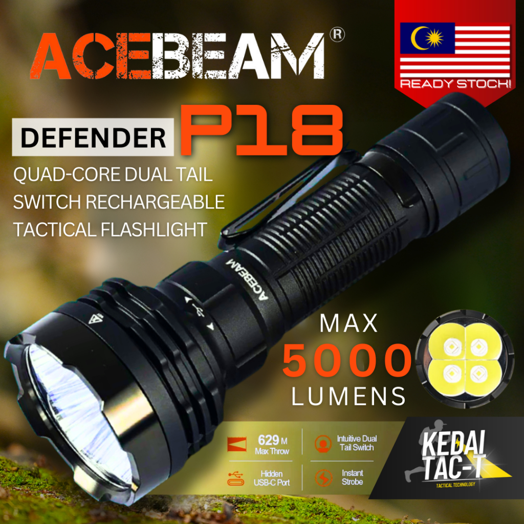 ACEBEAM Defender P18 - 5000 Lumens Flashlight - Luminus SFT40 LED ...
