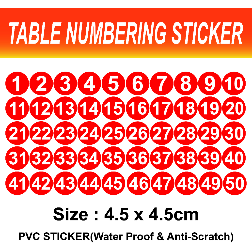 Table Numbering Sticker (Water Proof & Scratch Proof) | Shopee Malaysia