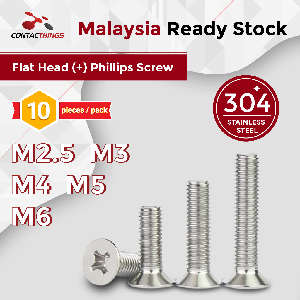 M2.5 M3 M4 M5 M6 304 Stainless Steel Flat Head Phillips Screw | Shopee Malaysia
