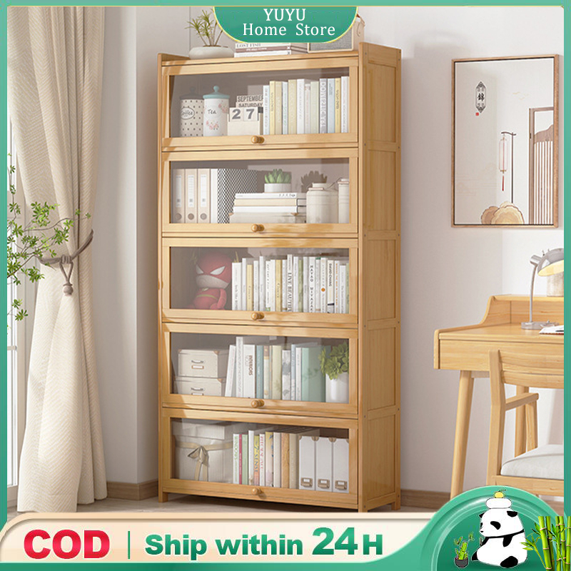 Kitchen Cabinet Bookshelf with door Bamboo bookcase Storage rack ...