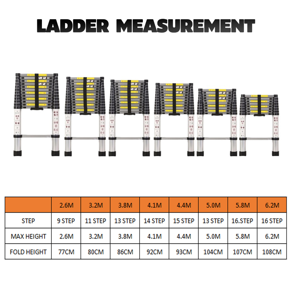 Aluminium Telescopic Ladder Heavy Duty Foldable Ladder Aluminium Tangga Lipat Single Folding ...