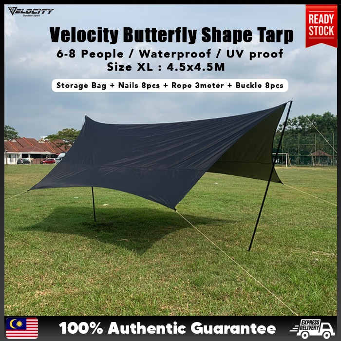VELOCITY Flysheet Butterfly Large Waterproof 4.5x4.5 4.1x4.2 Tarp Fly ...