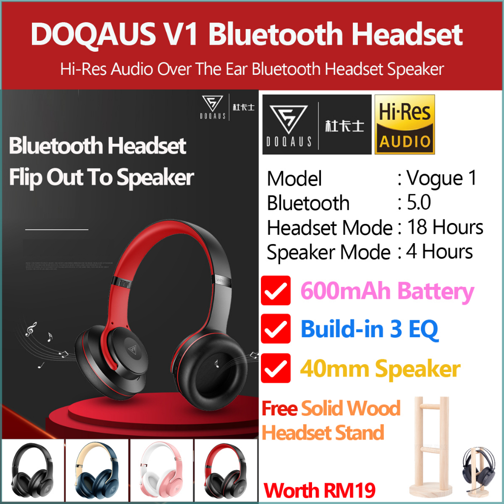 DOQAUS V1 Hi-Res Audio Build-in Equalizer 40mm Large Driver Deep Bass ...