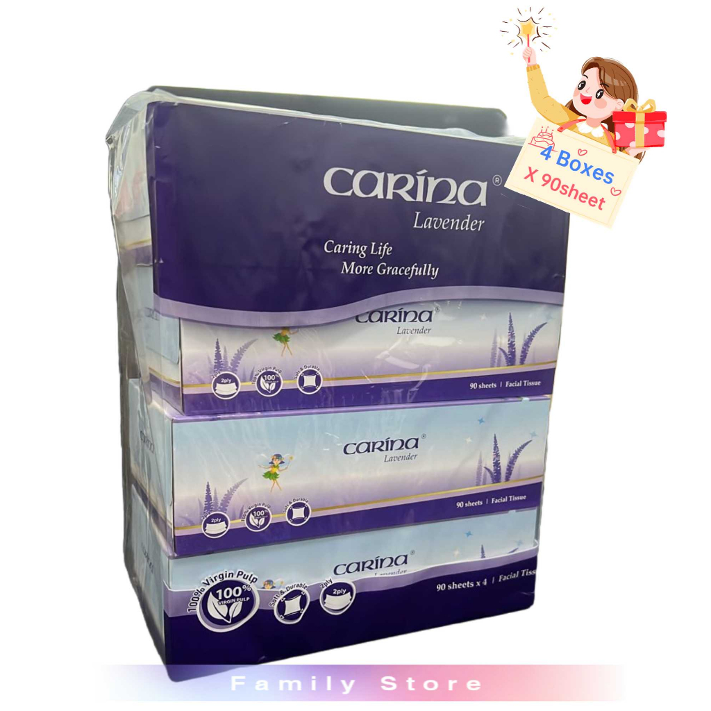 Carina Box Pack Facial Tissue - Unscented (Bundle of 4 x 90 Sheet ...