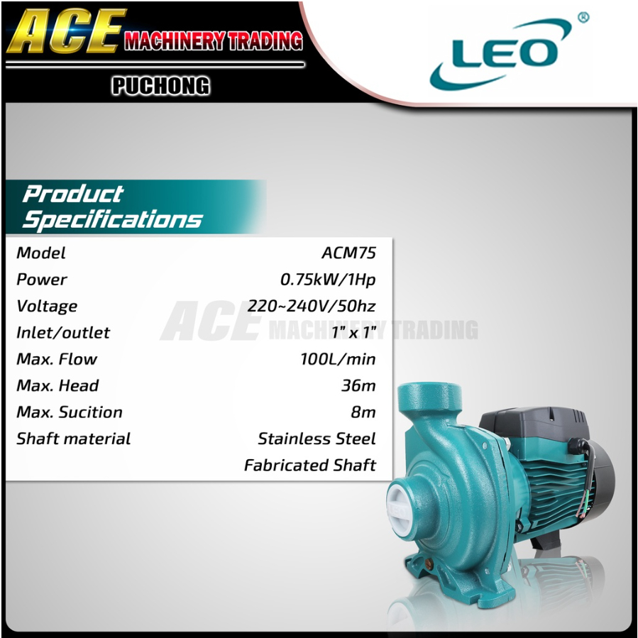[ LEO ] ACM75 Centrifugal Water Pump Pam Air | 1 Inch | 1HP | Stainless Steel Fabricated Shaft ...