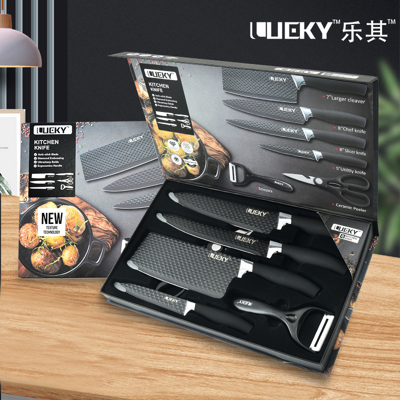 Gift box kitchen knife set 6 pieces wave pattern exquisite knives ...