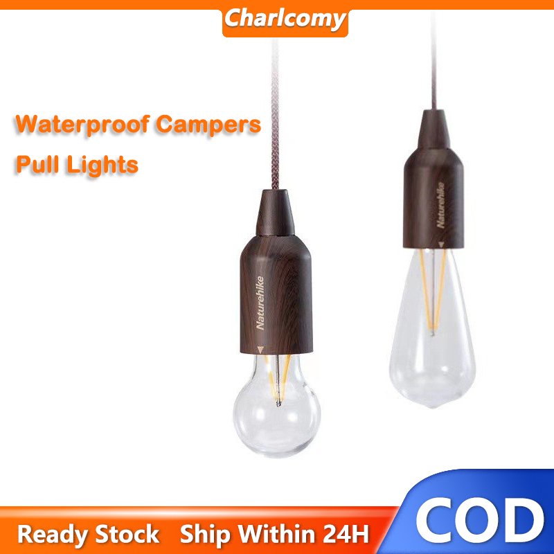 Charlcomy Wood Grain Pull String Light Camping Glamping Warm Hanging ...