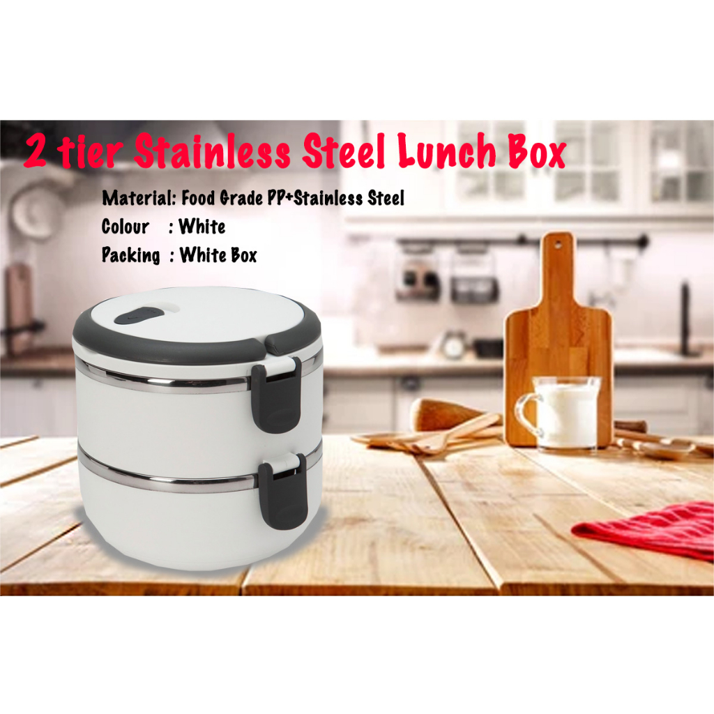 2 Tier Stainless Steel Insulated Lunch Box/ 2-Tier Bento Box | Shopee ...