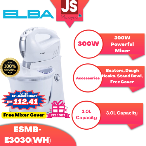 [Free Cover] ELBA Stand Mixer 300W Powerful Motor 3L ESMB-E3030(WH ...
