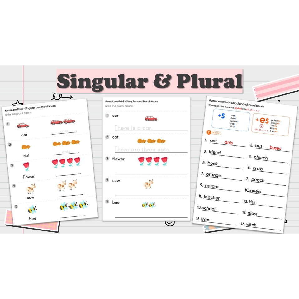[PRE114] 32 pages Grammar: Singular& Plural Worksheet for Pre-school ...