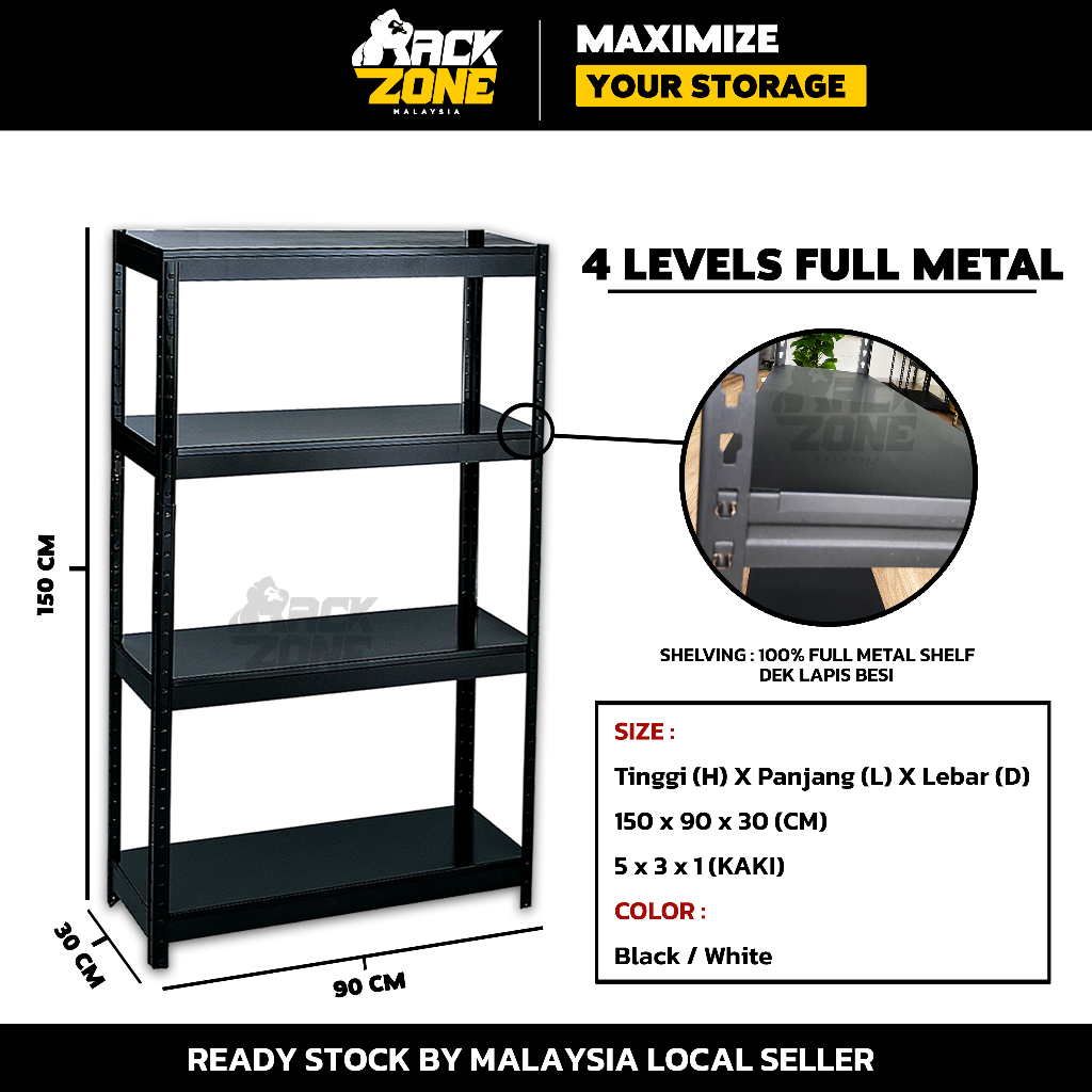 RACKZONE Home Rak Dapur Besi Bertingkat Serbaguna Boltless Rack Shelf ...