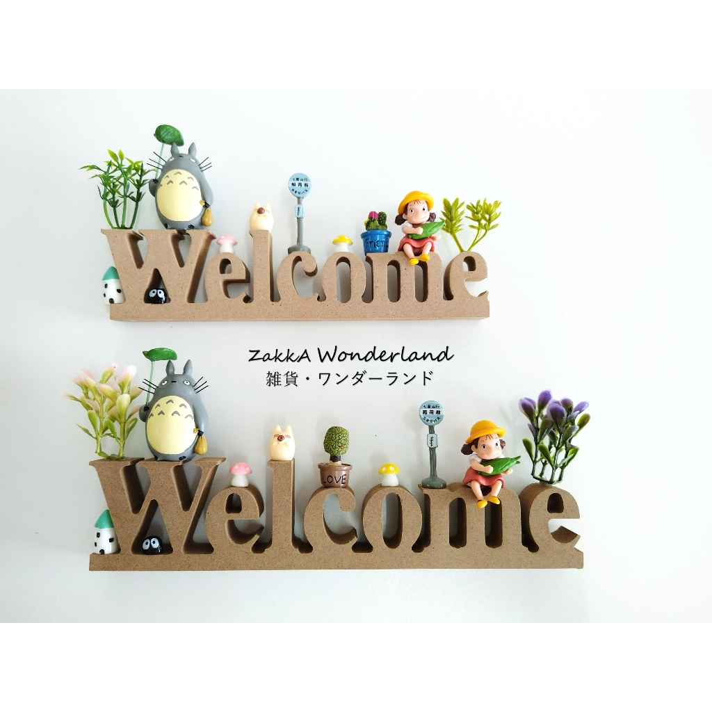 🌱 TOTORO & FRIENDS 🌱 WELCOME Sign Natural Wooden Style Deco for home ...
