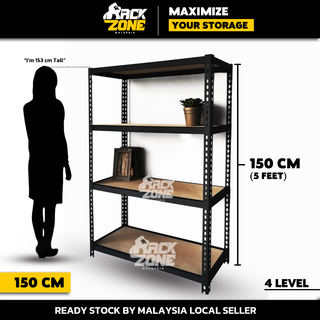 RACKZONE Heavy Duty Rack Black 4 Level Boltless Rack Rak Besi ...