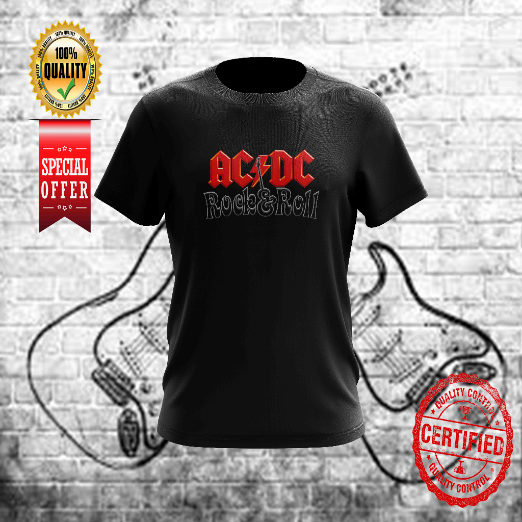 Acdc Red Rock N Roll Tshirt Design 4 Rock Band Baju Round Neck Untuk