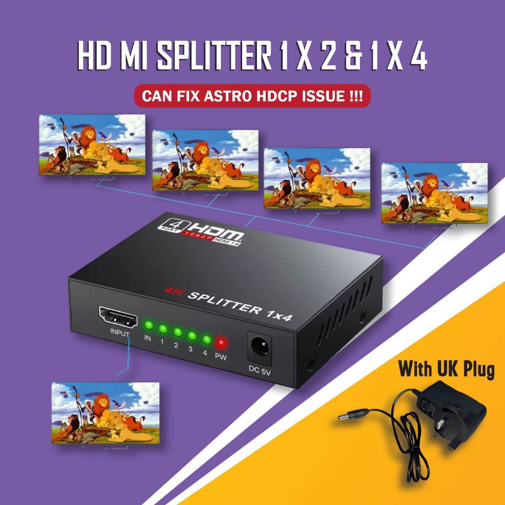 HD MI_Splitter 1 IN 2/4 OUT FULL HD for Astro / PC/ Laptop/ DVD /Decoder | Shopee Malaysia
