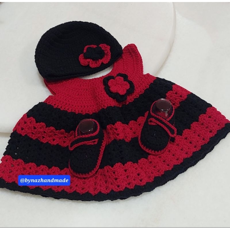 set dress dan kasut baby / baju baby kait/ handmade/ topi baby kait ...