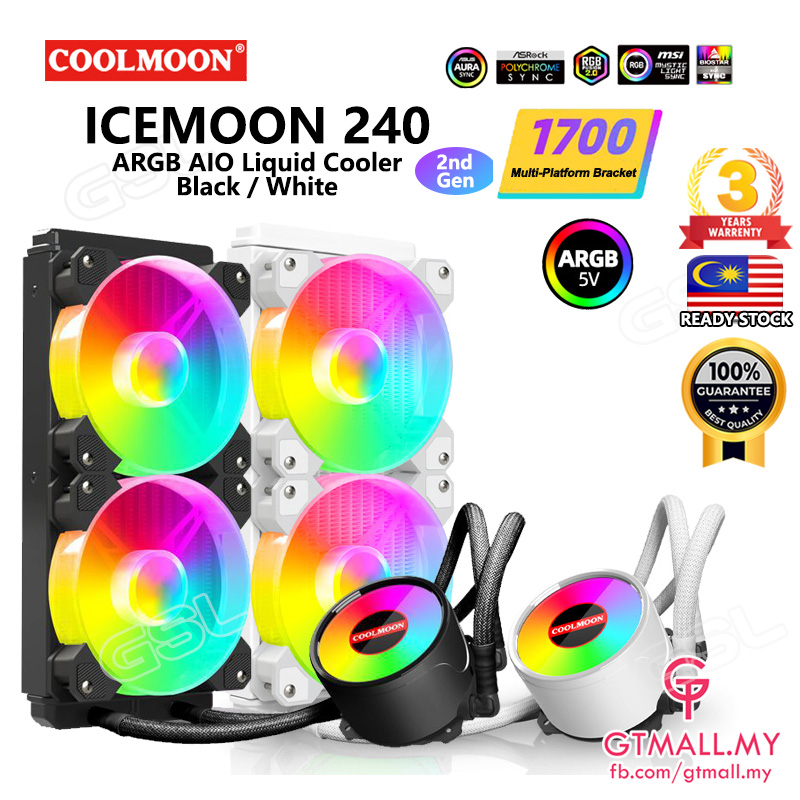 Coolmoon IceMoon 240 240mm 5V ARGB AIO CPU Liquid Cooler, Sync, Support ...