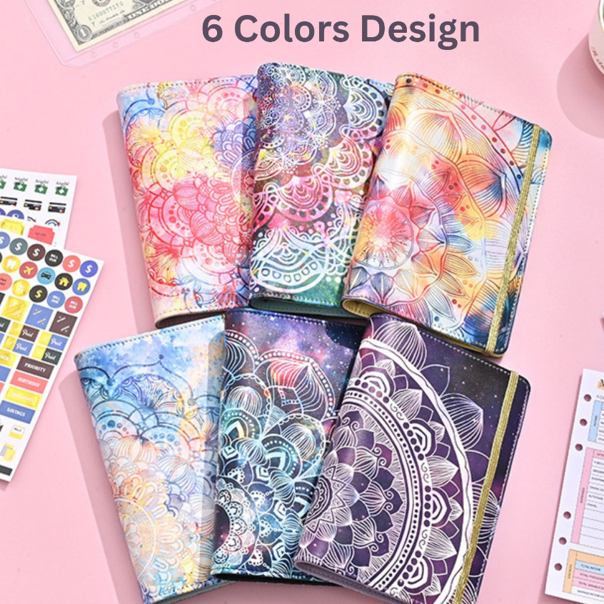 A6 PU Mandala Cash Budget Planner 6Ring Binder Zipper Folder Storage ...