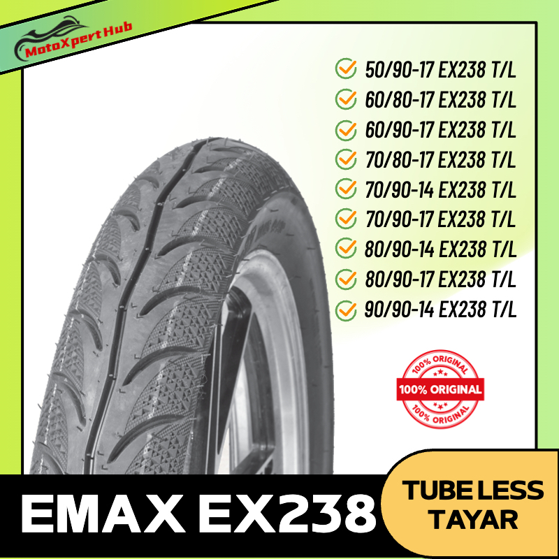 Emax Motorcycle Tubeless Tyre EX238 EMAX Motor Tube Less Tayar 70/90-17 ...