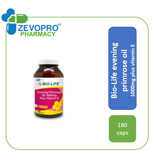 Bio-Life Evening primrose oil 1000mg plus vitamin E 180 caps EXP: 17-3 ...
