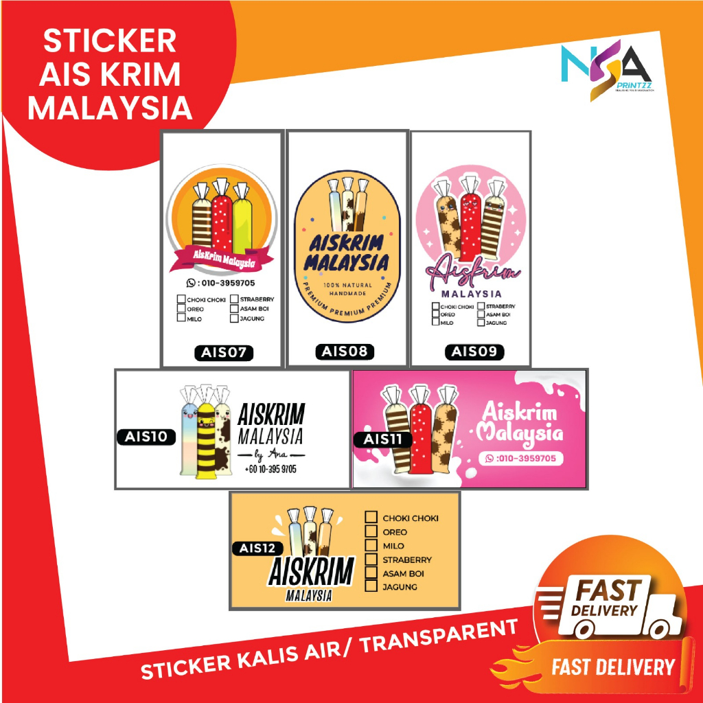 140pcs Sticker Ais Krim Malaysia Ikat Ice Cream Simpul Stiker Eskrim ...