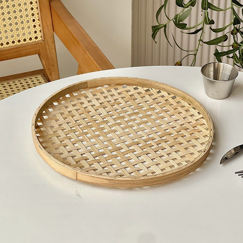 27cm Bamboo Tray Round Rattan Tampi Nordic Ins Style Decor Tray Dulang ...