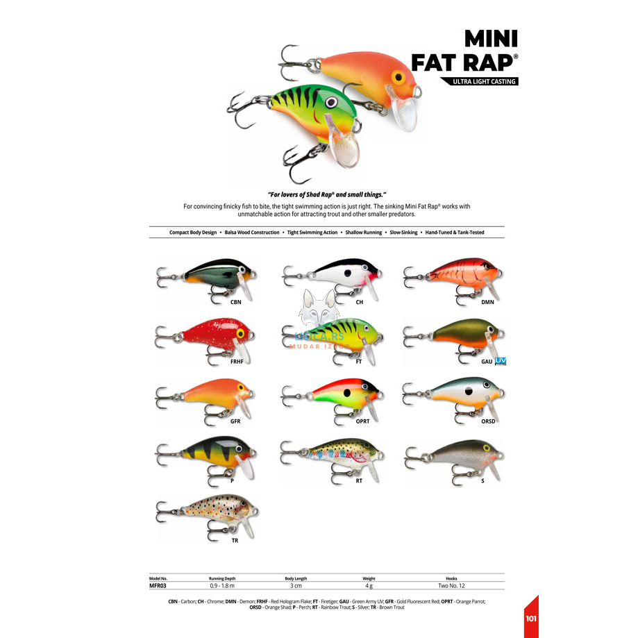 Rapala Mini Fat Rap 3cm MFR03 Hard Lure | Shopee Malaysia