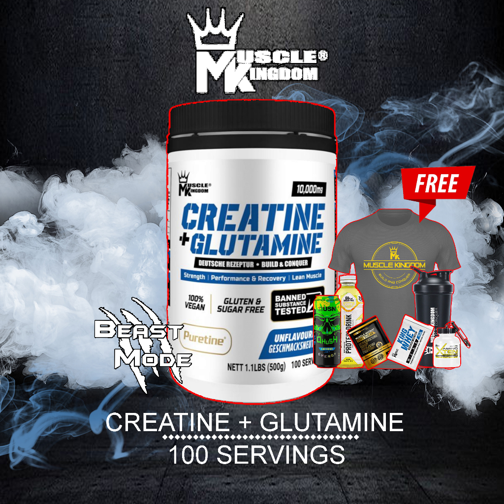 Muscle Kingdom Creatine Monohydrate + Glutamine 500g (100 serving ...