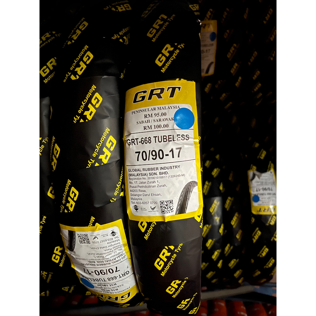 GRT Motorcycle Tubeless Tyre GRT668 Motor Tube Less Tayar 70/90-17 80 ...