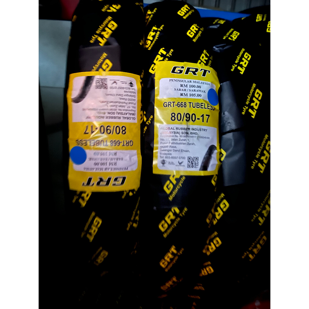 GRT Motorcycle Tubeless Tyre GRT668 Motor Tube Less Tayar 70/90-17 80 ...