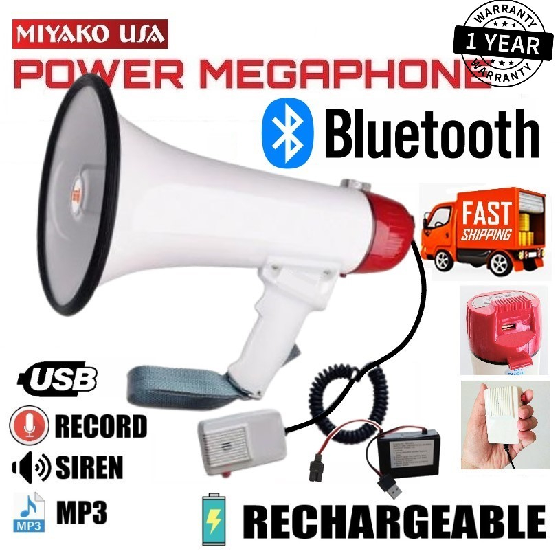 Bluetooth Megaphone Loud Hailer with Siren + USB & Record Function ...