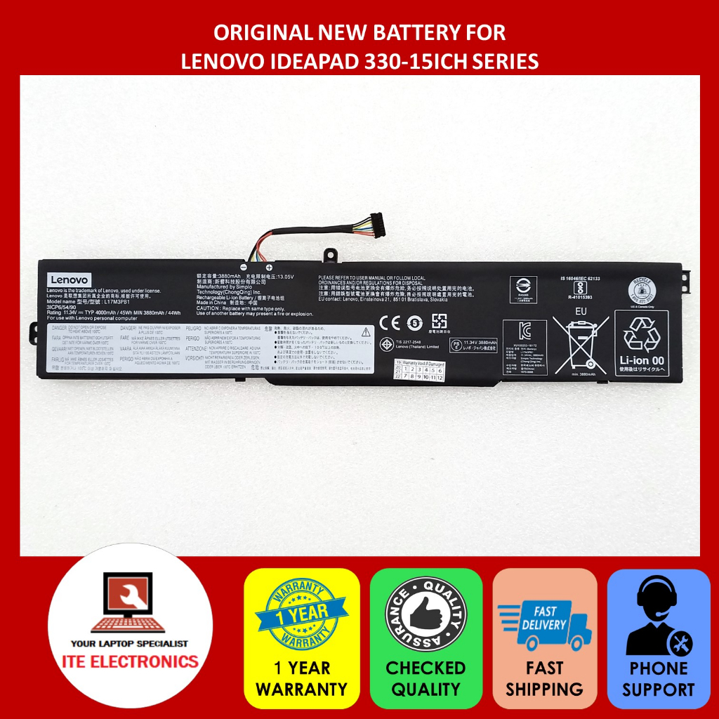 ORIGINAL NEW L17M3PB1 LENOVO IDEAPAD 330-15 330-15ICH BATTERY L17L3PB0 ...