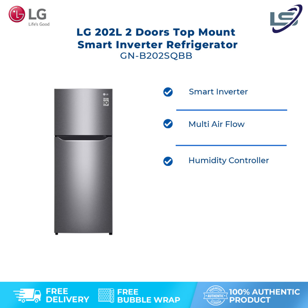 LG 202L 2 Doors Top Mount Smart Inverter Refrigerator GN-B202SQBB ...