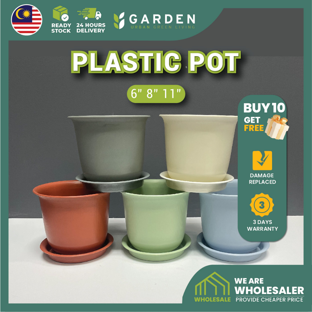 Yewfex Plastic Flower Pot + Tray Plant Vase Color Round Succulent ...