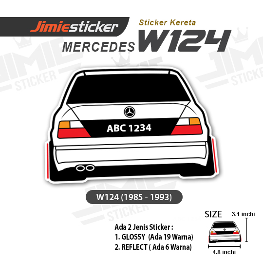 Sticker Kereta Mecedes W124, Sticker Belakang, Custom Warna dan Nombor ...