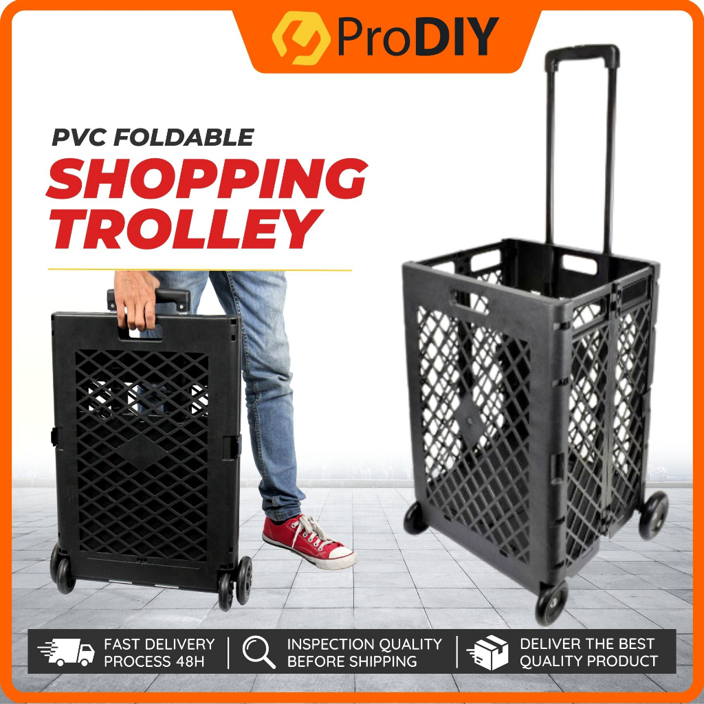 PRO-T PVC Foldable Shopping Trolley Four-Wheeled Trolley Hand Cart ...