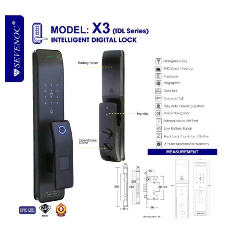 Intelligent Digital Lock Sevenoc X3 [3 Years Warranty] | Shopee Malaysia