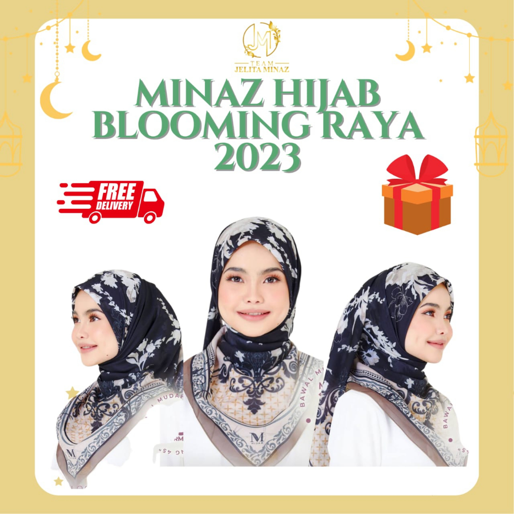 Ready stock Bawal Minaz Hijab Blooming Raya Bidang 45 Aur Black/Mudah ...