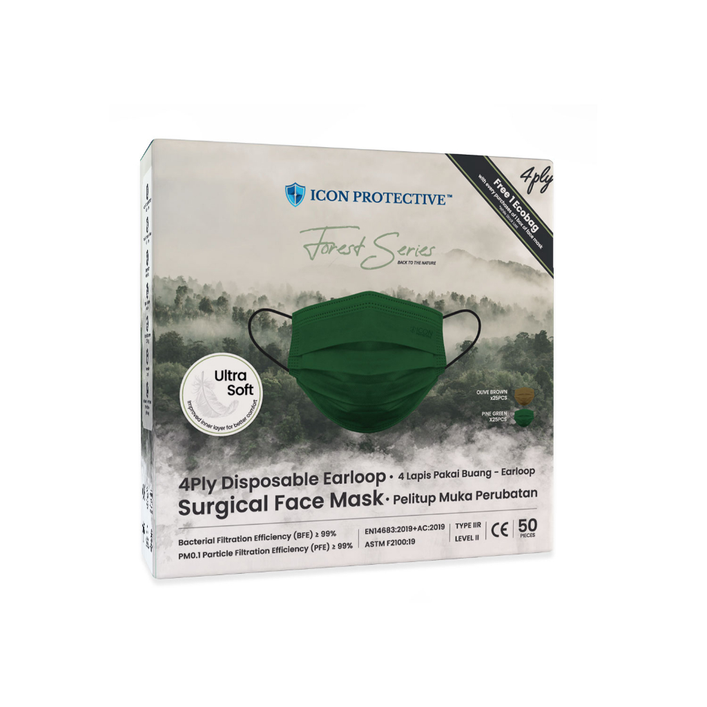 Icon Protective 4Ply Surgical Face Mask - Forest (50pcs) | Shopee Malaysia