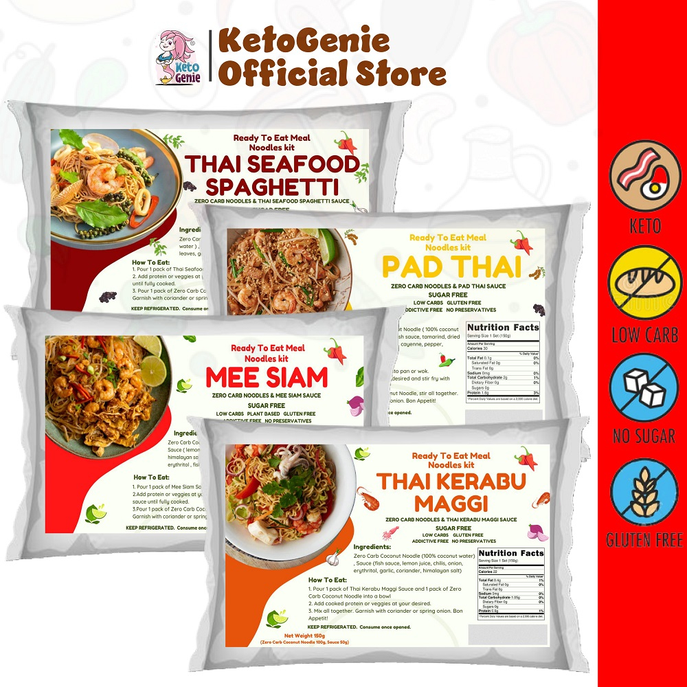 KETOGENIE Keto Ready To Eat Noodles Kit 1 Pack 250g - Sugar Free, Low ...