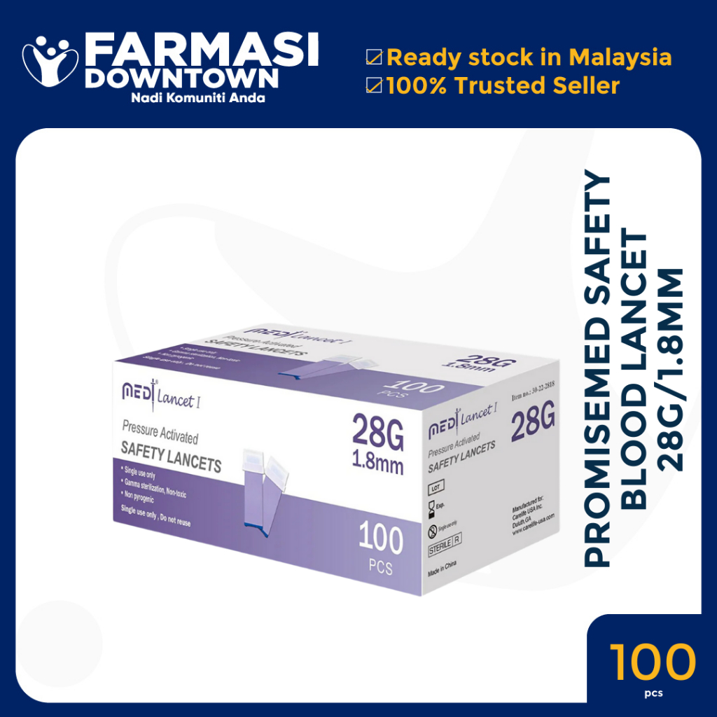 PROMISEMED SAFETY BLOOD LANCET 28G/1.8MM 100'S/BOX | Shopee Malaysia
